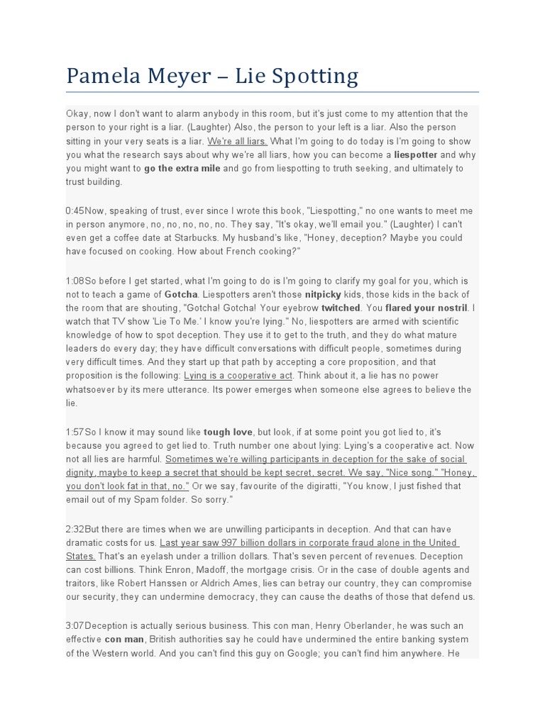 Pamela Meyer Ted Transcript | PDF | Deception | Anger