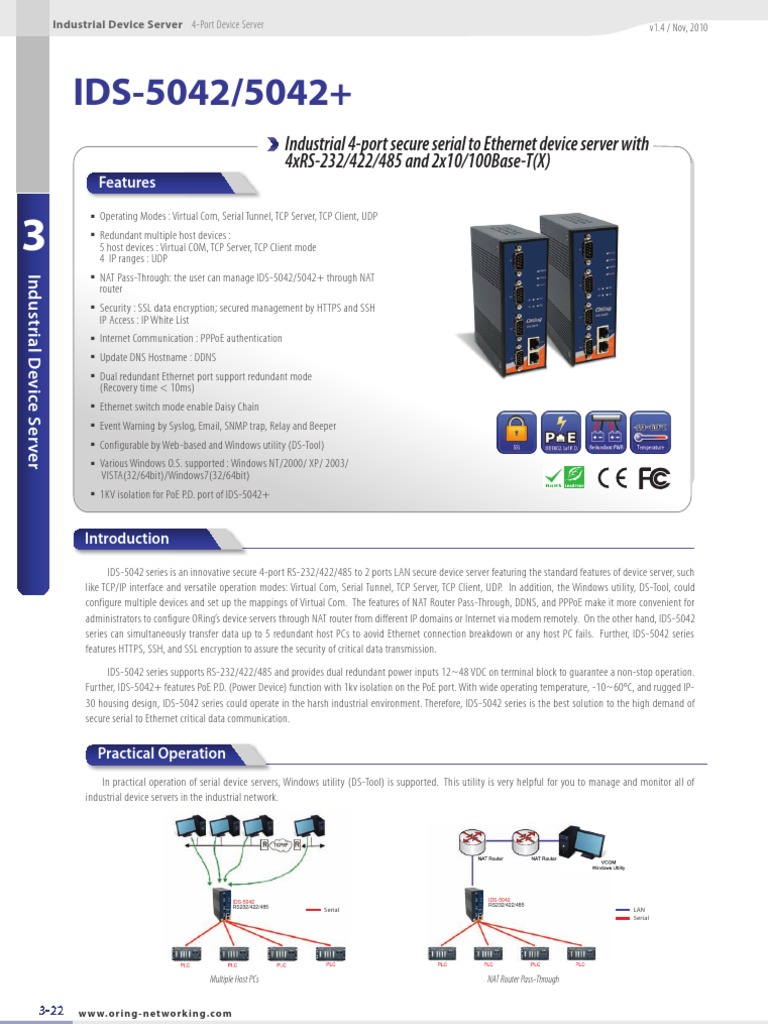 Industrial 4-Port Secure Serial To Ethernet Device Server With 4xRS-232 ...