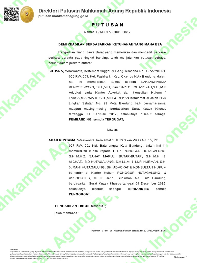 Putusan - Kasus Perdata - 2018 - PT - BDG - 20200903 | PDF