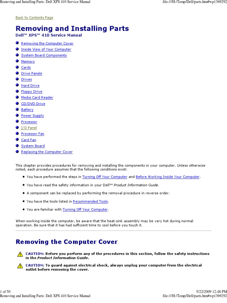 Removing and Installing Par.. | PDF | Network Interface Controller ...