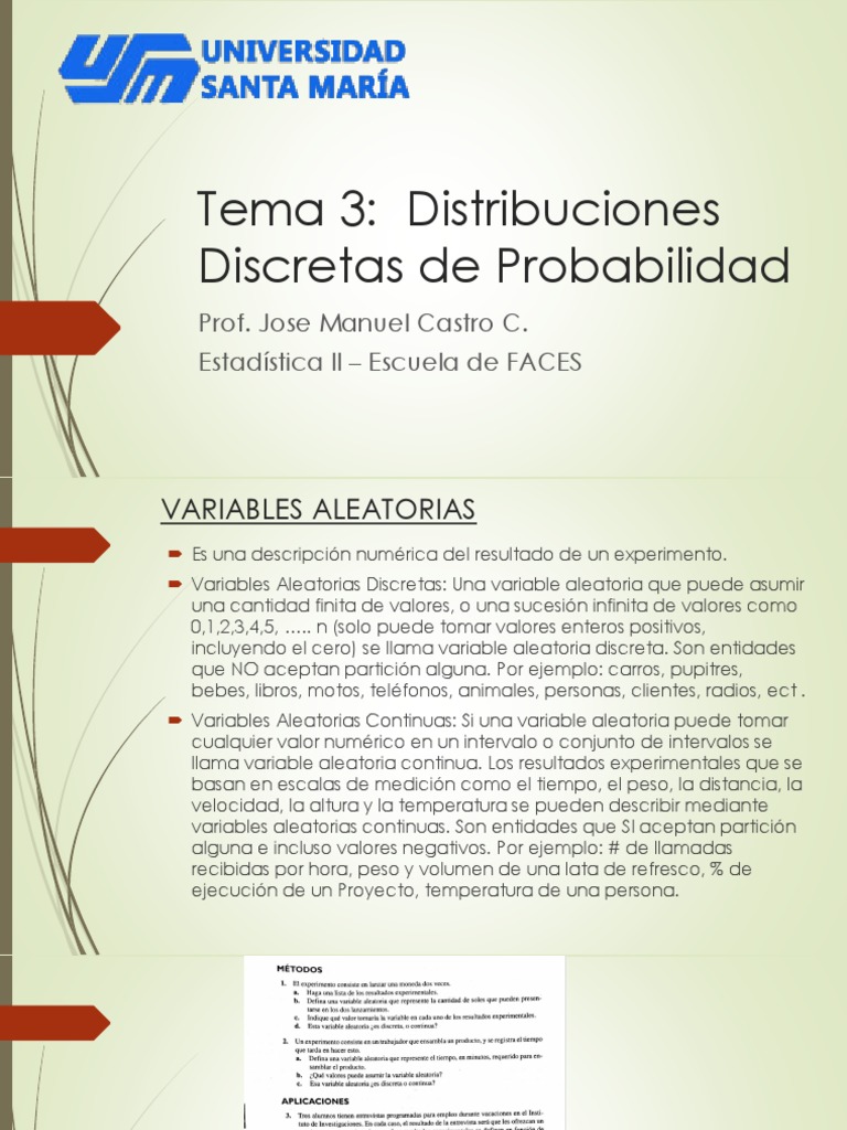 Tema 3 Distribuciones Discretas de Probabilidad PDF | PDF | Variable aleatoria | Diferencia