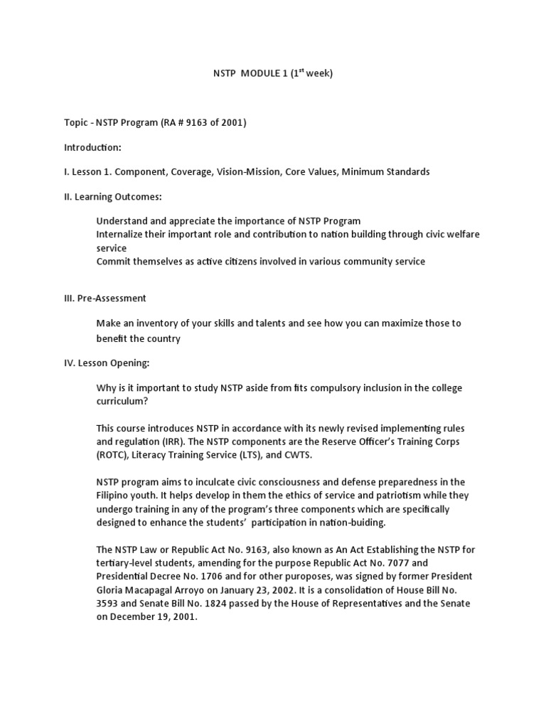 NSTP Module 1 | PDF | Community | Reserve Officers' Training Corps