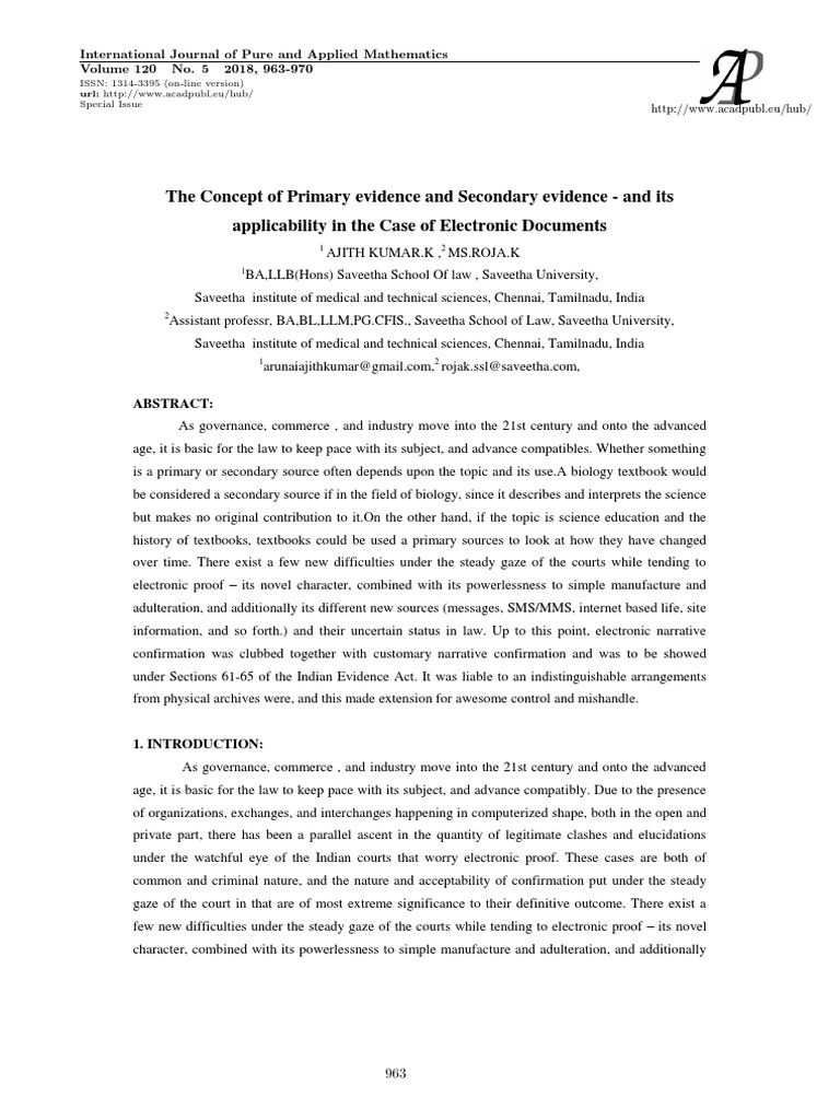 The Concept of Primary Evidence and Secondary Evidence - and Its ...