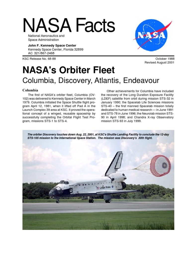 NASA Facts NASA's Orbiter Fleet 2001 | Space Shuttle Columbia | Space ...