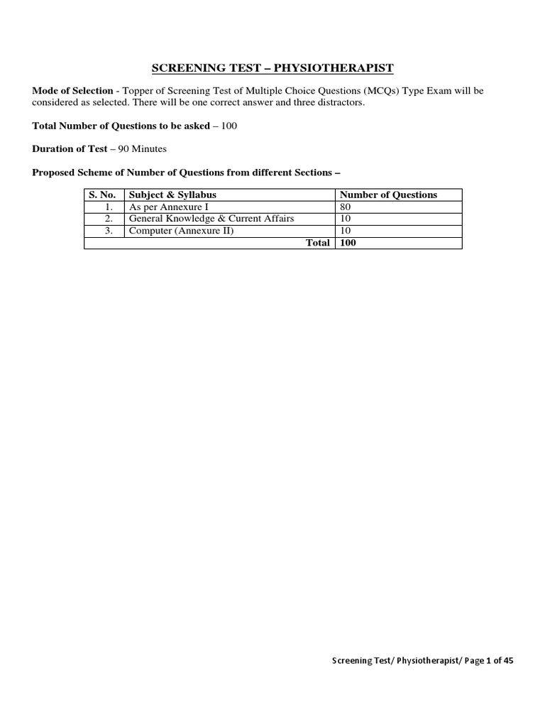 Physiotherapist Screening Test Guide | PDF | World Wide Web | Internet ...