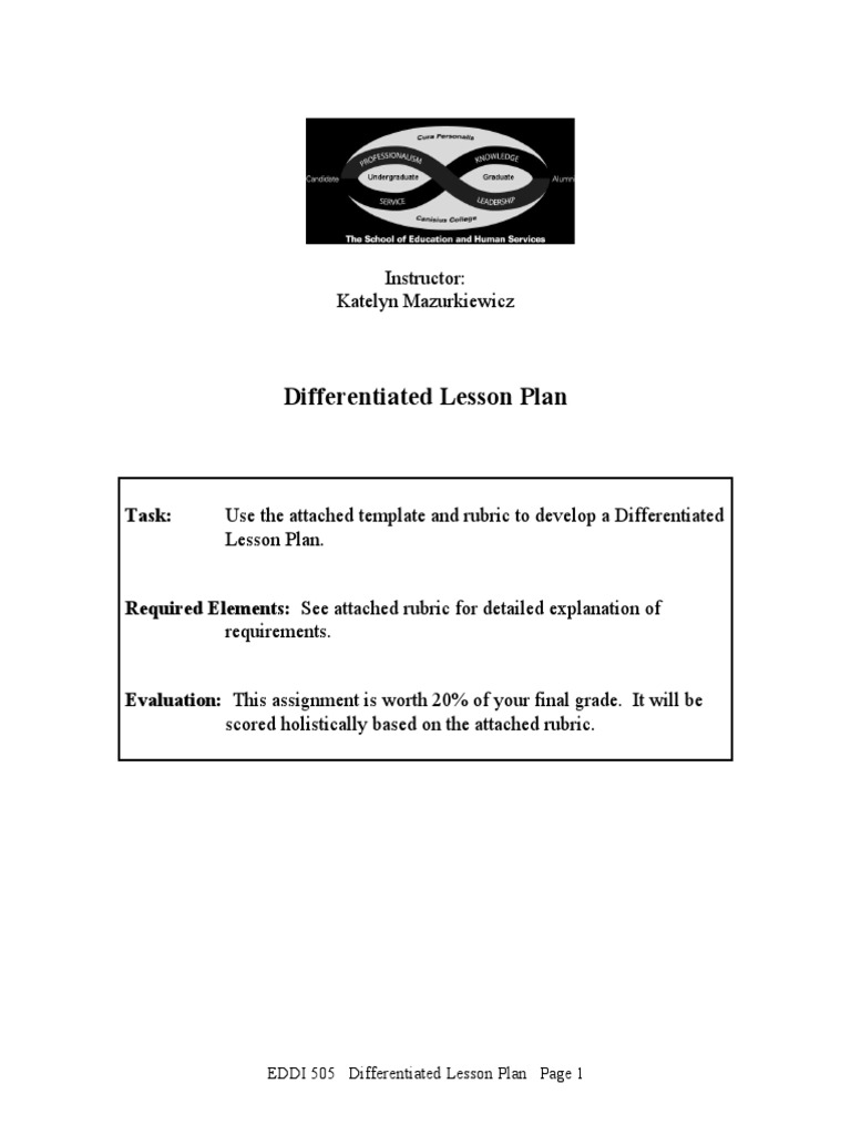 Differentiated Lesson Plan: Instructor: Katelyn Mazurkiewicz | PDF ...