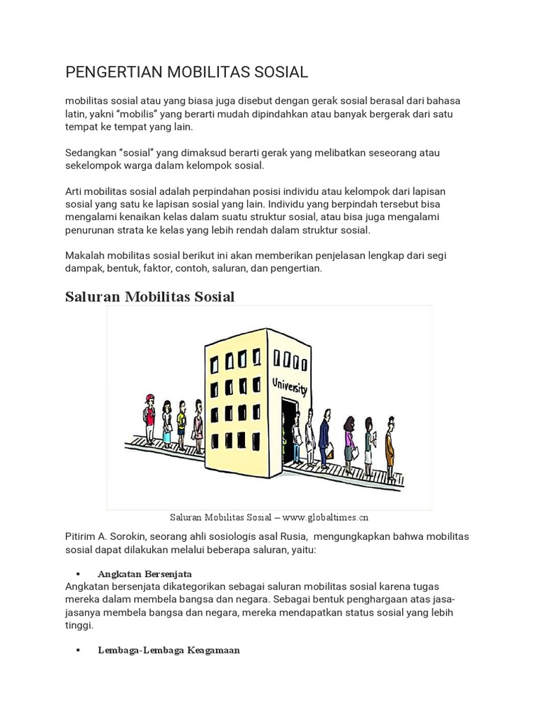 Definisi dan Saluran Mobilitas Sosial | PDF | Politik | Ilmu Sosial