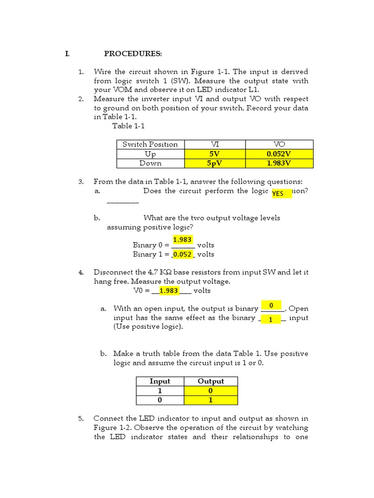 Experiment 1 - Logic Inverter | PDF | Logic Gate | Electronic Circuits