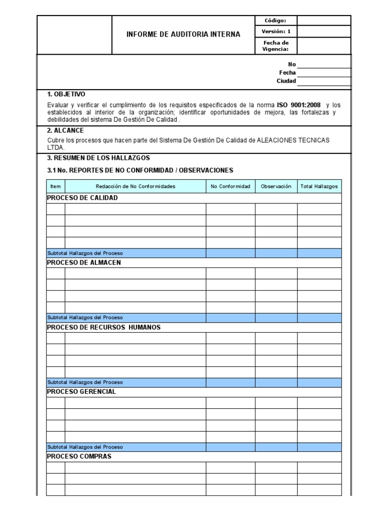 F-Q-013 Informe de Auditoria Interna | PDF | Sistema de manejo de calidad | Auditoría