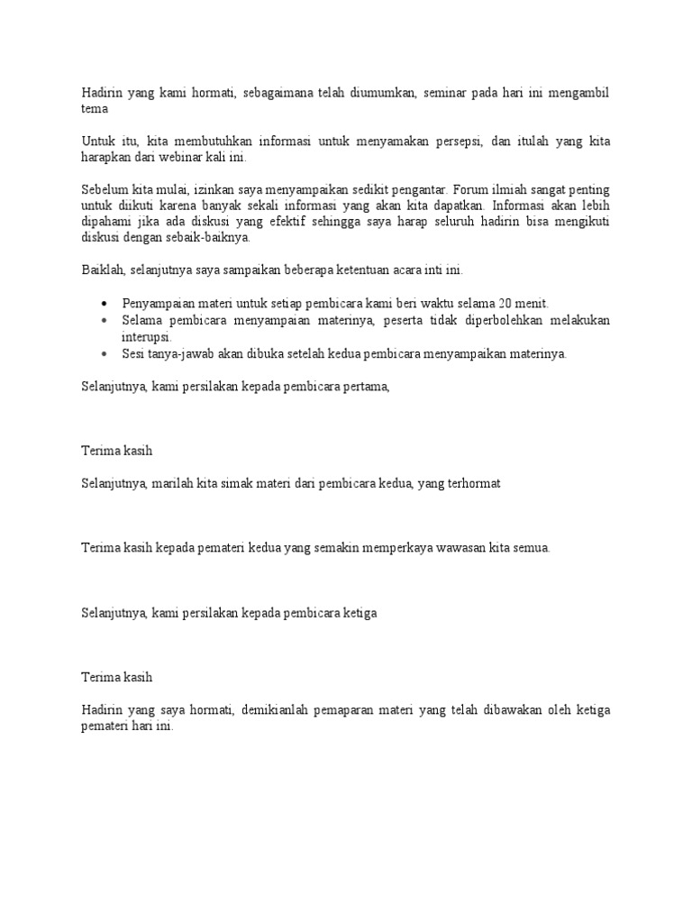 Teks MC Moderator Webinar | PDF