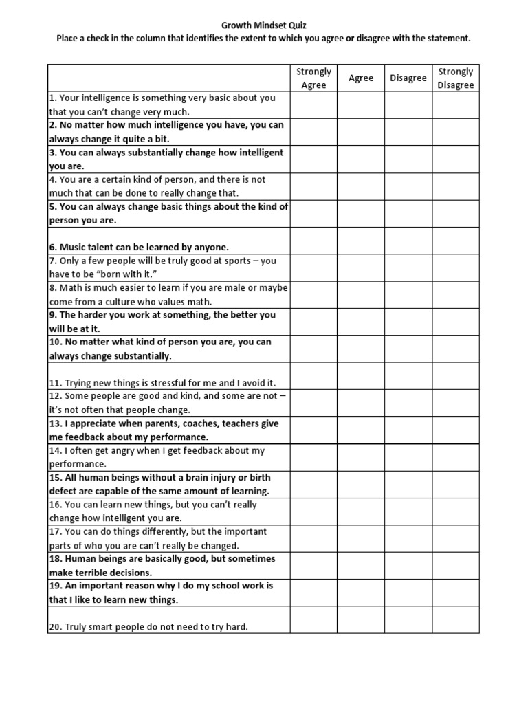 Growth Mindset Test | PDF | Mindset | Psychological Concepts