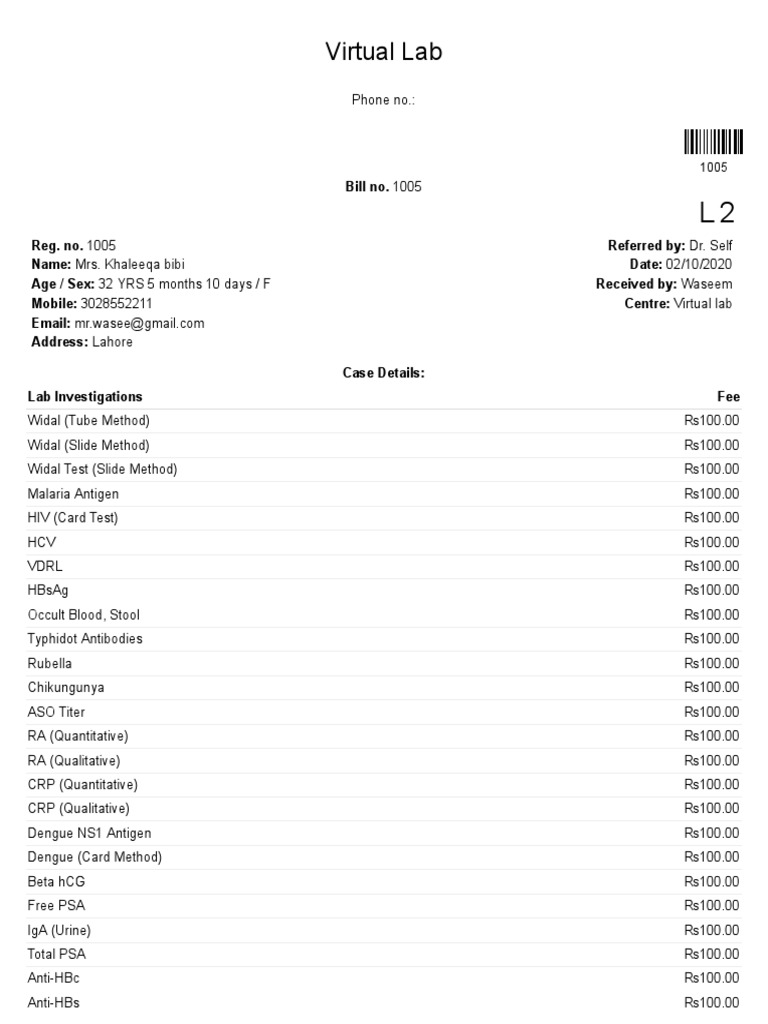 Test Bill | Download Free PDF | Cholesterol | Urine