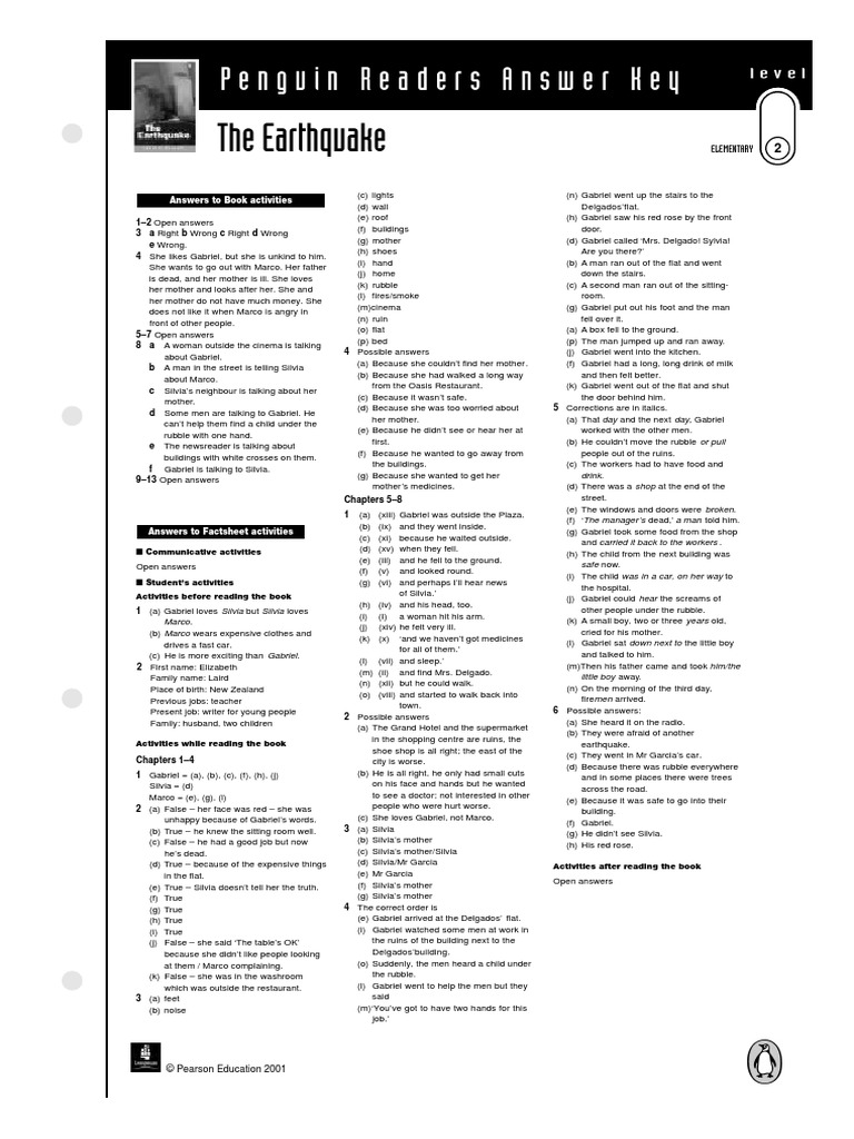 The Earthquake. Answer Key | PDF