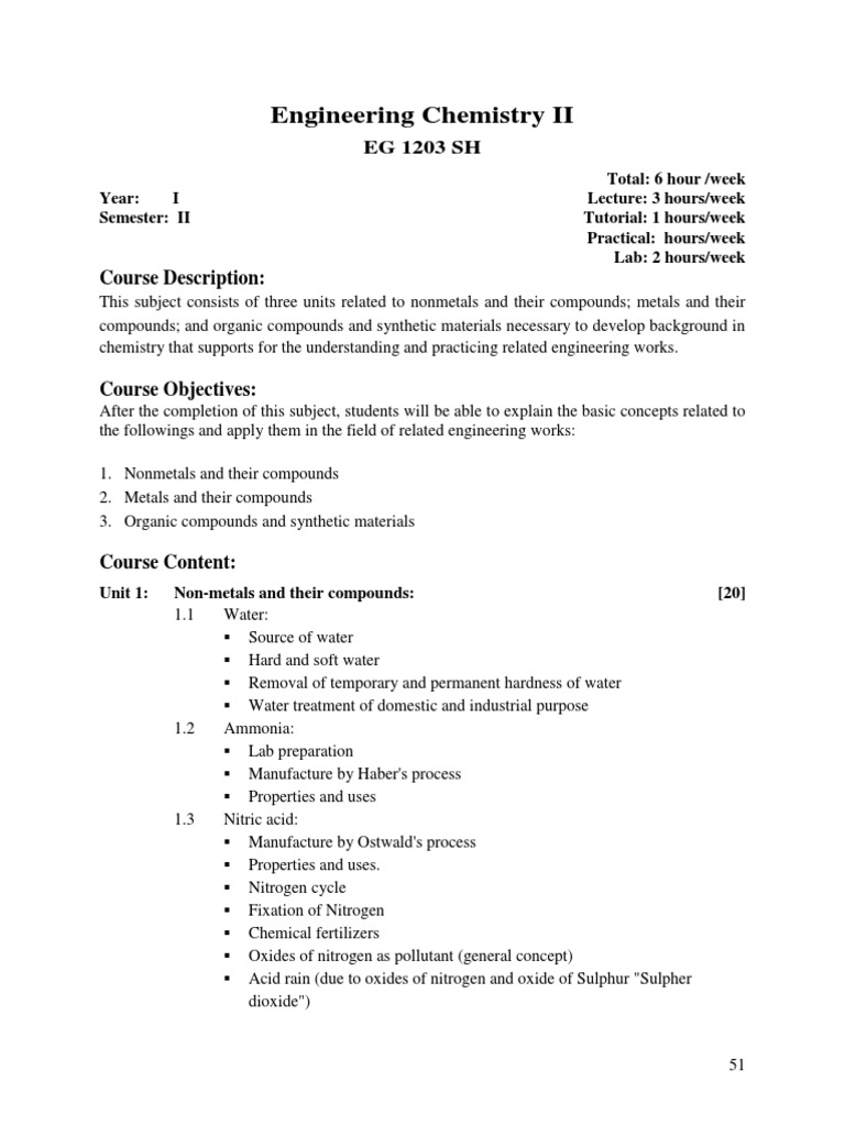 Engineering Chemistry II: Course Description | PDF | Nitrogen | Oxide