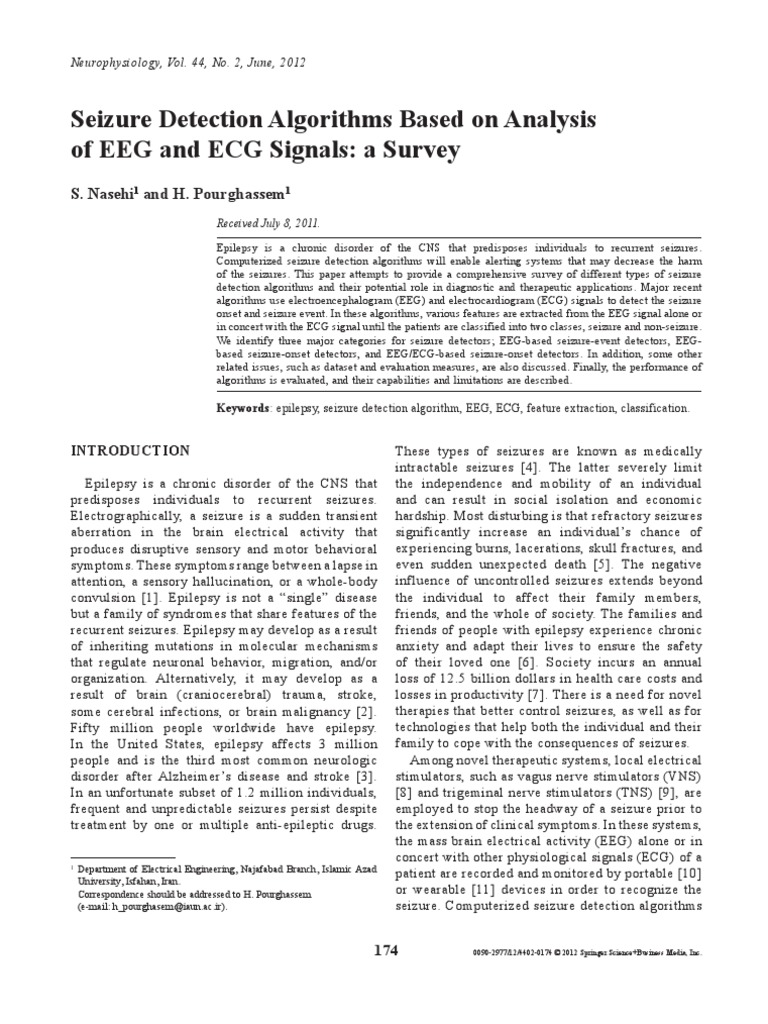 Seizure Detection Algorithms Based On Analysis of EEG and ECG Signals: A Survey | Download Free ...