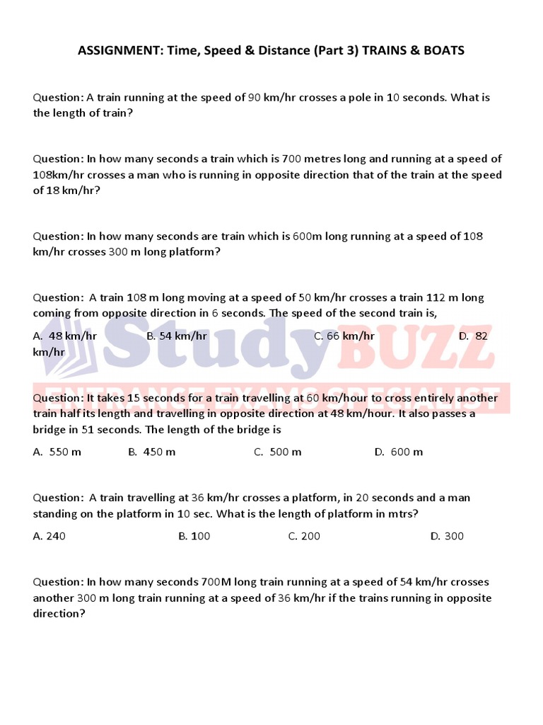 Time, Speed & Distance - Part 3 (Trains, & Boats) | PDF | Speed | Transport
