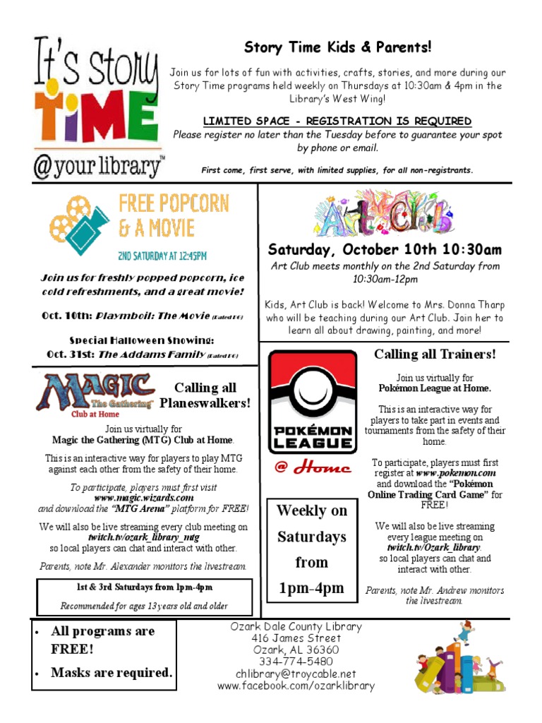 Story Time Kids & Parents!: Weekly On Saturdays From 1pm-4pm | PDF ...