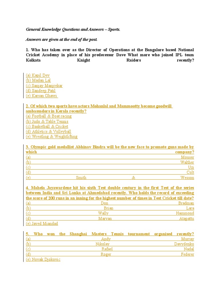 Sports General Knowledge Quiz | PDF | Input/Output | Central Processing ...