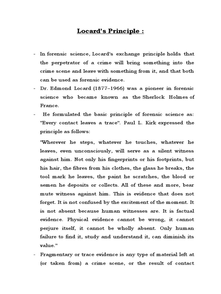 Locard's principle of forensic evidence exchange | PDF