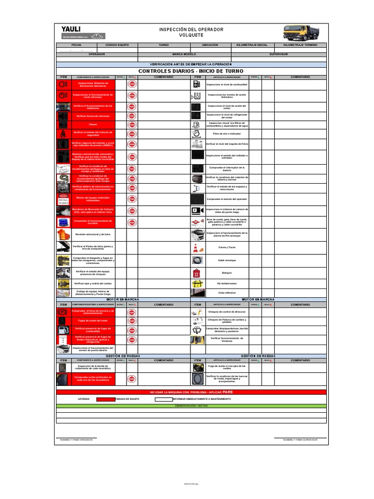 Check List Volquete | PDF | Vehículos | Tecnología de vehículos