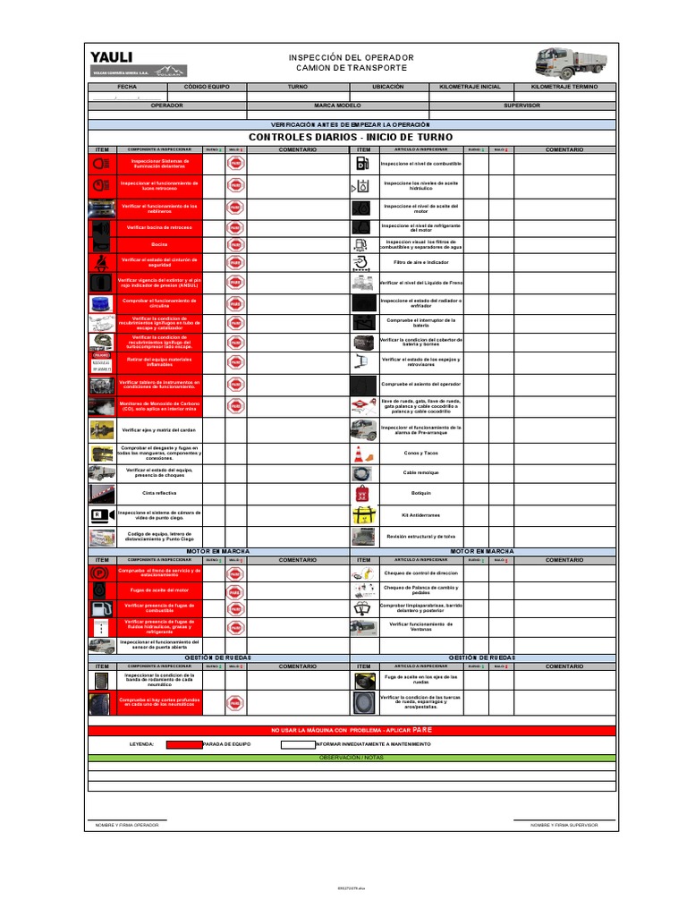Check List Camion de Transporte | PDF | Vehículos | Tecnología de vehículos