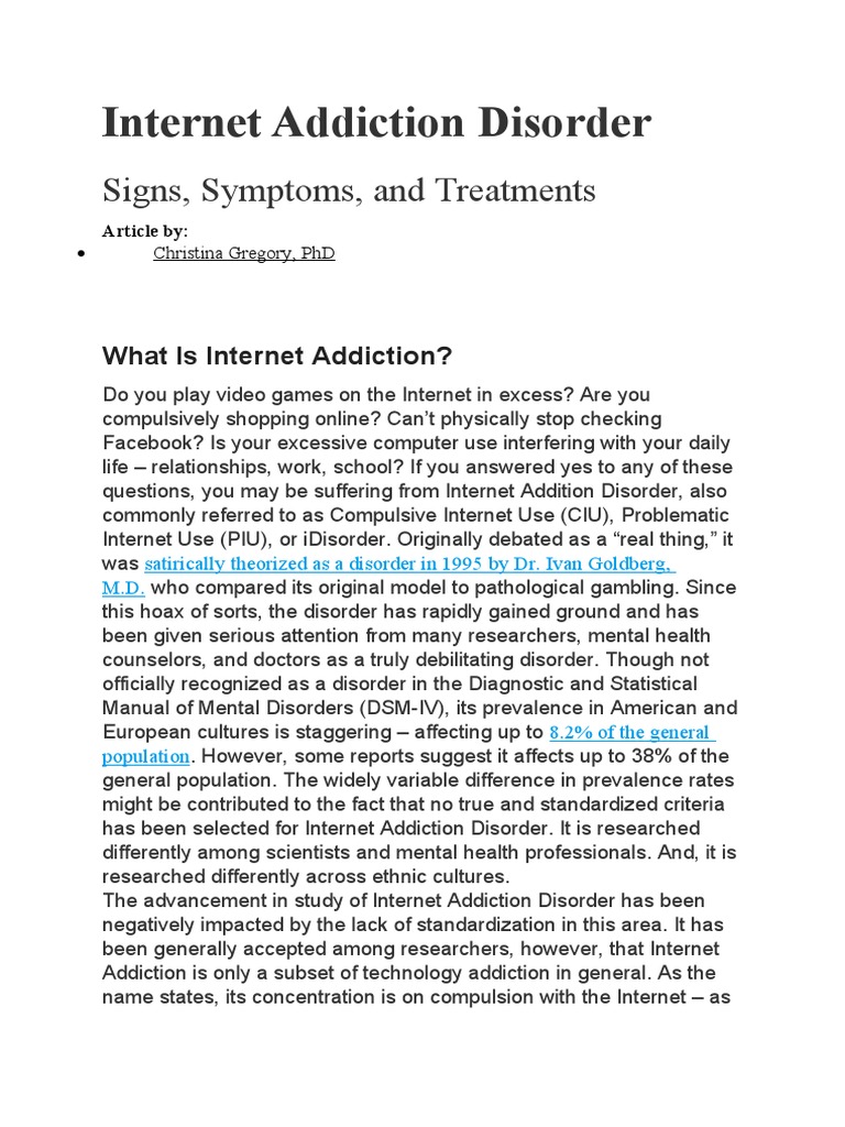 Internet Addiction Disorder | PDF
