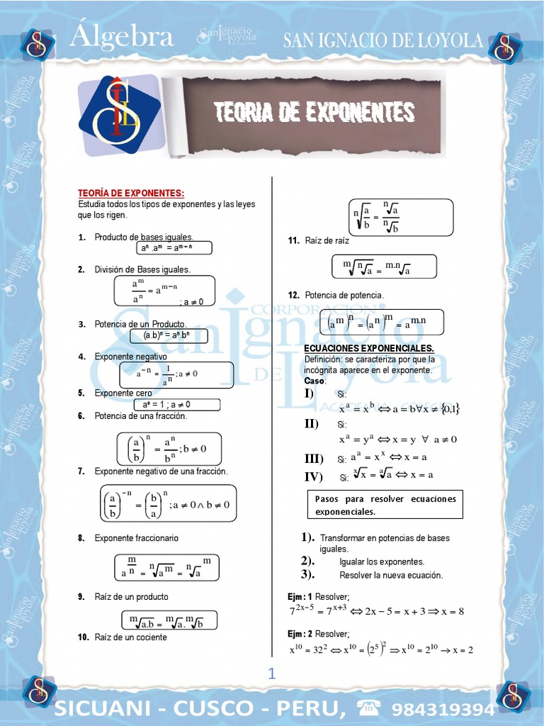 Ecuaciones Exponenciales y Teoría de Exponentes | PDF | Exponenciación ...