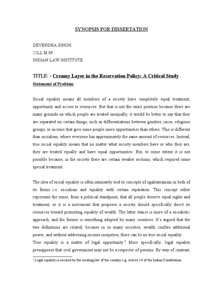 Synopsis For Dissertation: Statement of Problem | PDF | Equal ...