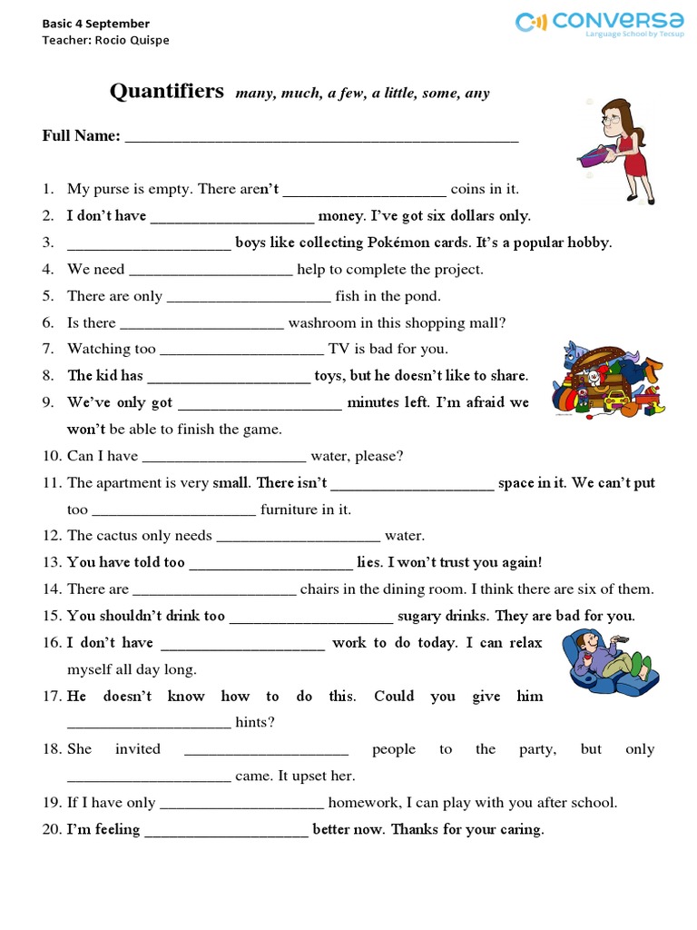 Quantifiers Many Much A Few A Little Some Any 2 Grammar Drills - 98297 ...
