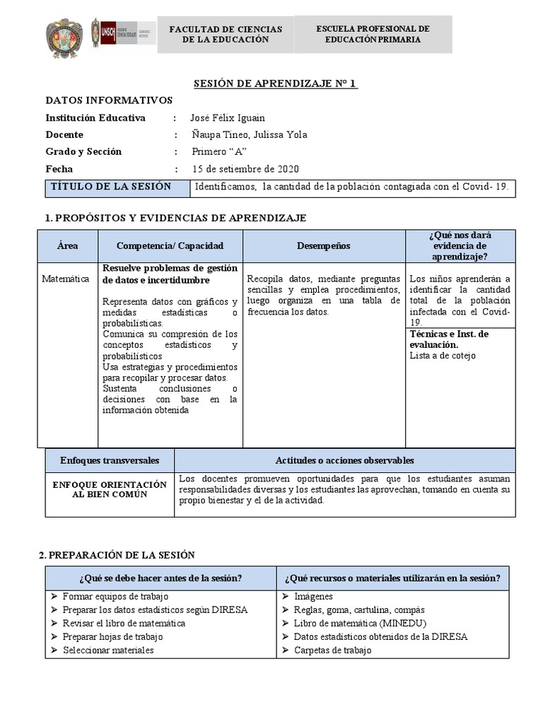 Sesión de Aprendizaje 2020 | PDF | Estadísticas | Evaluación