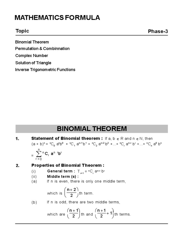 Mathematical Formulas: An Overview of Key Concepts in Algebra ...