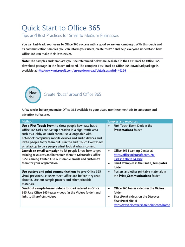 Quick Start To Office 365: Tips and Best Practices For Small To Medium ...