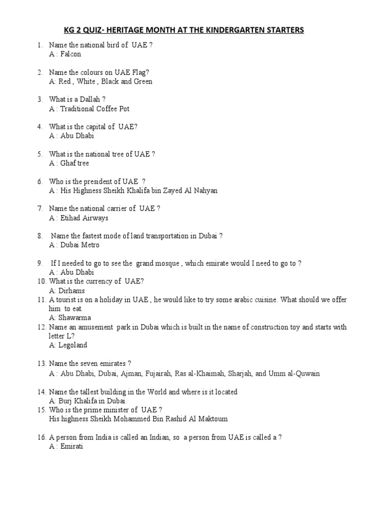 Quiz Answers on Key Facts about the United Arab Emirates: Culture ...