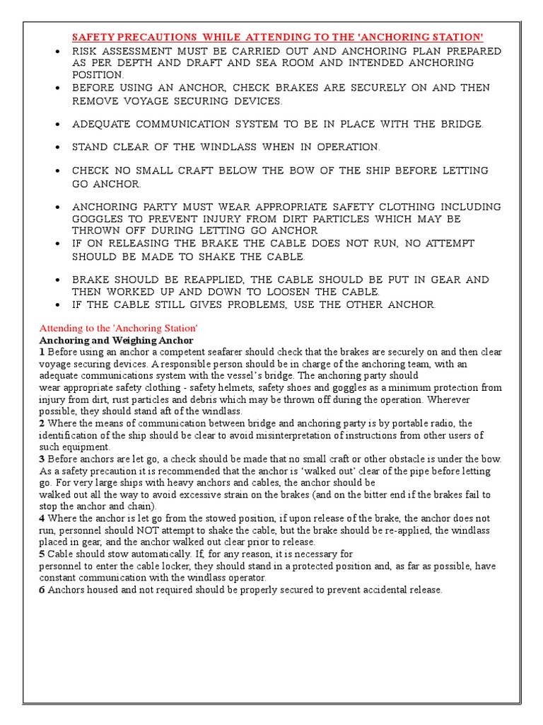 Safe Anchoring Precautions | PDF | Anchor | Watercraft