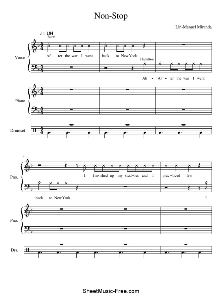 Non-Stop Sheet Music Hamilton | PDF