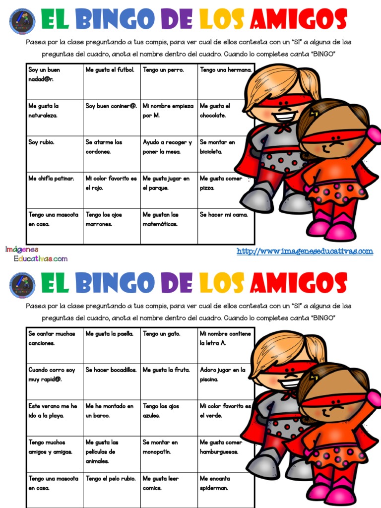 Bingo de la Amistad para Imprimir | PDF