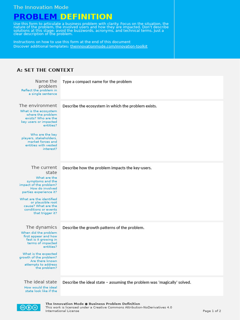 The Problem Definition Form | PDF | Innovation | Business