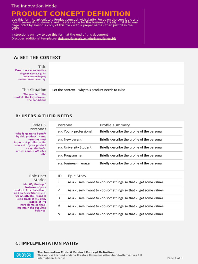 The Product Concept Definition Form | PDF