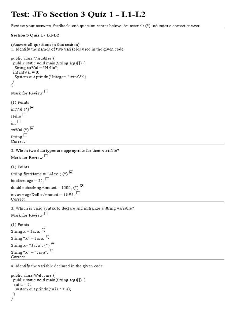 Test Jfo Section 3 Quiz 1 L1 L2 Pdf Integer Computer Science Computer Programming