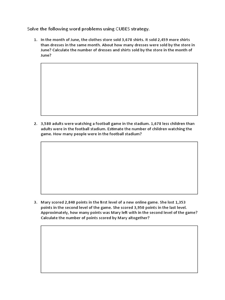 Solve The Following Word Problems Using CUBES Strategy | PDF | Sports & Recreation