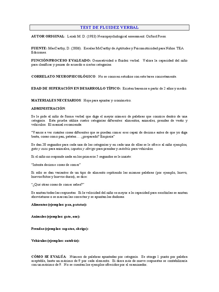 Tarea de Fluidez Verbal | PDF | Cognición | Ciencia cognitiva