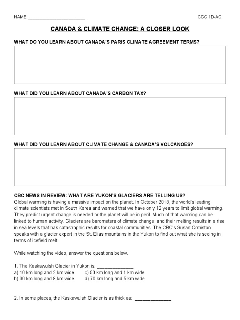Lesson 6 - Canada & Climate Change - A Closer Look (AD) | PDF | Global ...