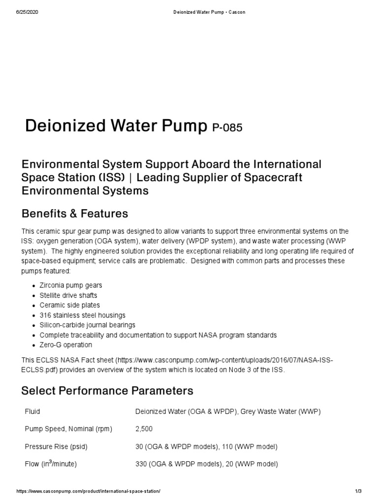 Space Station Water Pump Systems | PDF | International Space Station | Pump