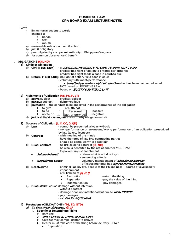 Business Law (Oblicon) Notes | Download Free PDF | Foreclosure | Law Of ...