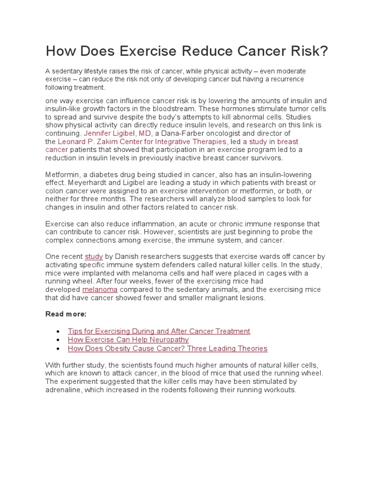 How Does Exercise Reduce Cancer Risk | PDF