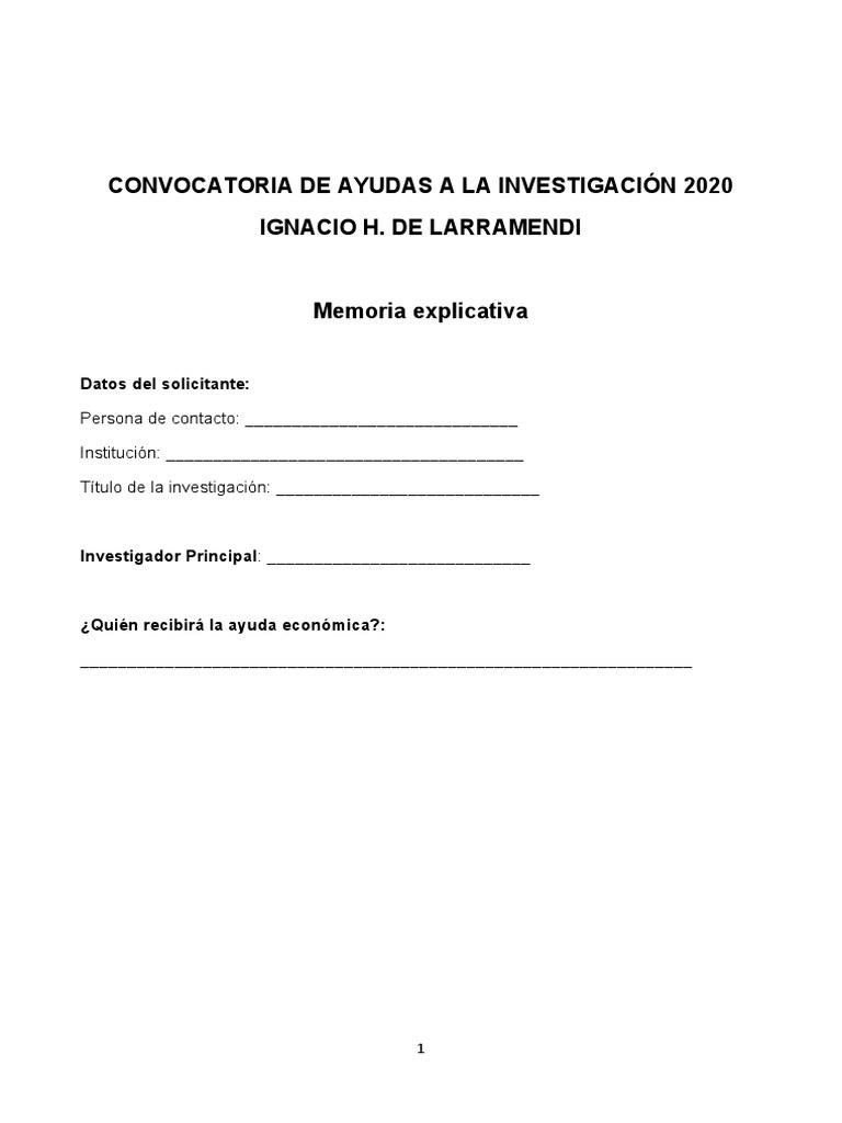 Plantilla Memoria Explicativa Larramendi 2020 - tcm1069 406753 | PDF ...
