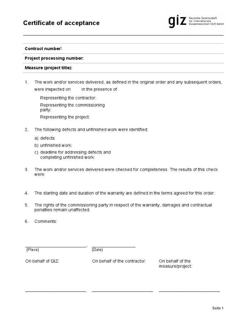 Final Acceptance Certificate Template | PDF | Finance & Money ...