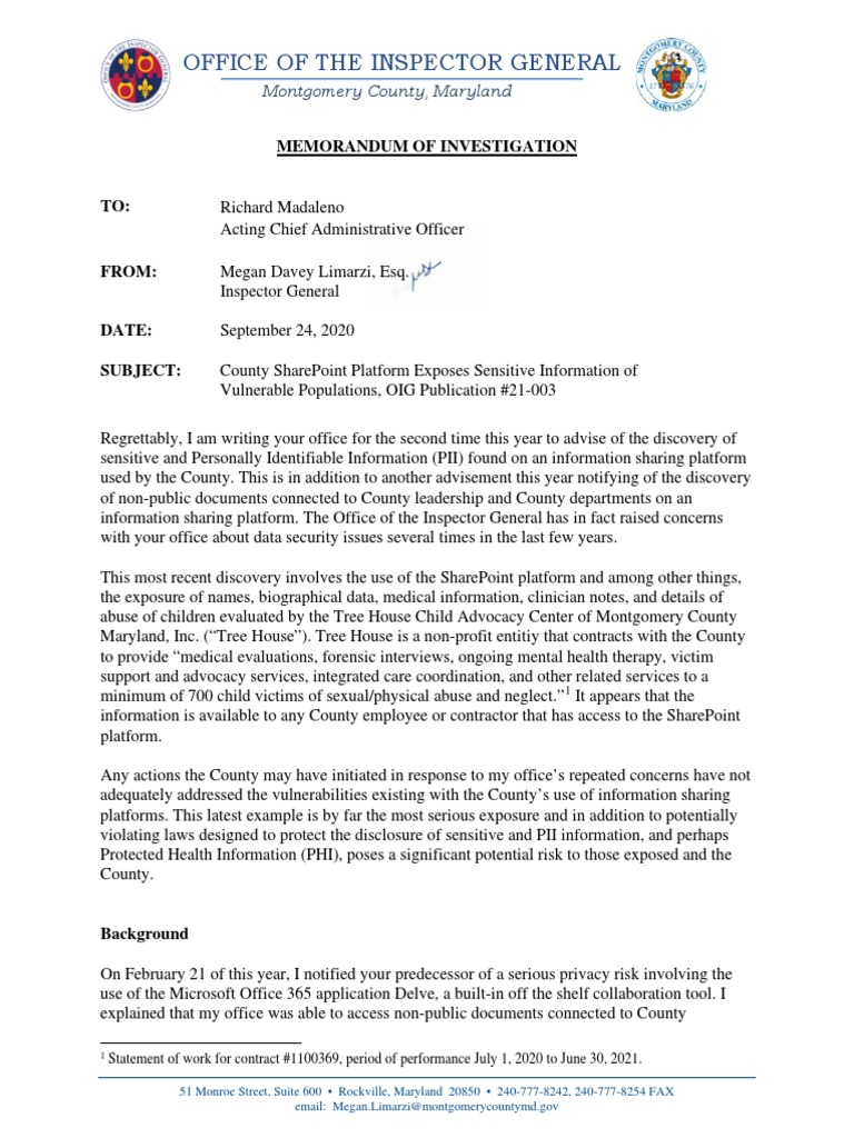 Montgomery County, Maryland Inspector General Report | PDF ...