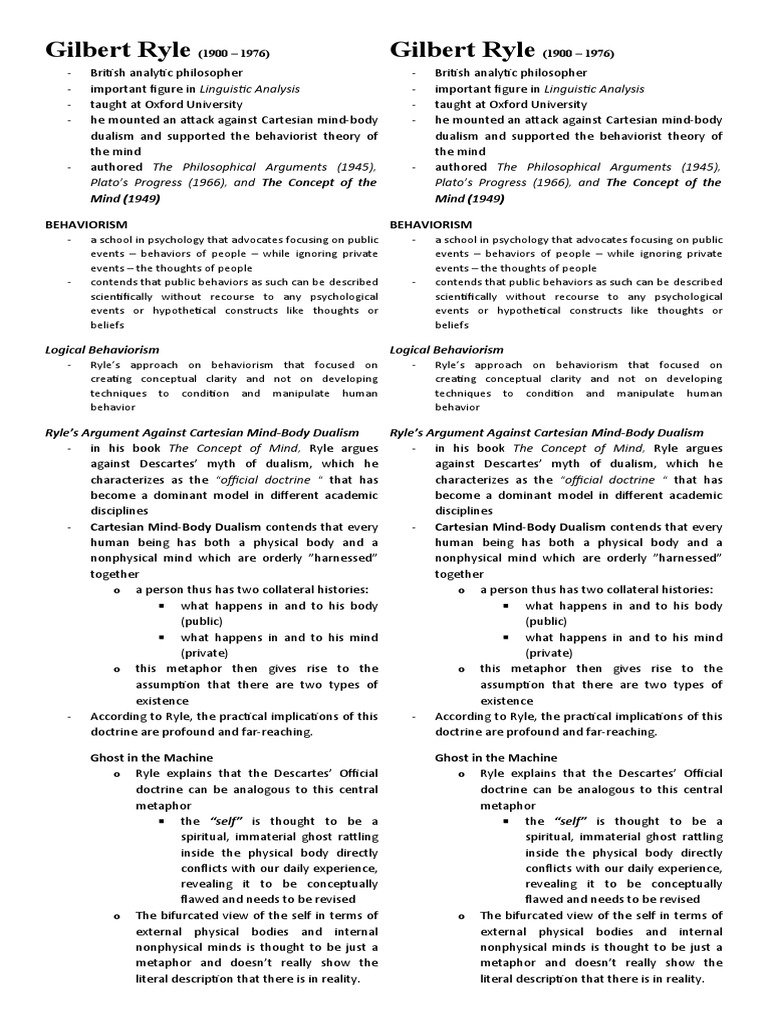Gilbert Ryle Gilbert Ryle | PDF | Behaviorism | Mind