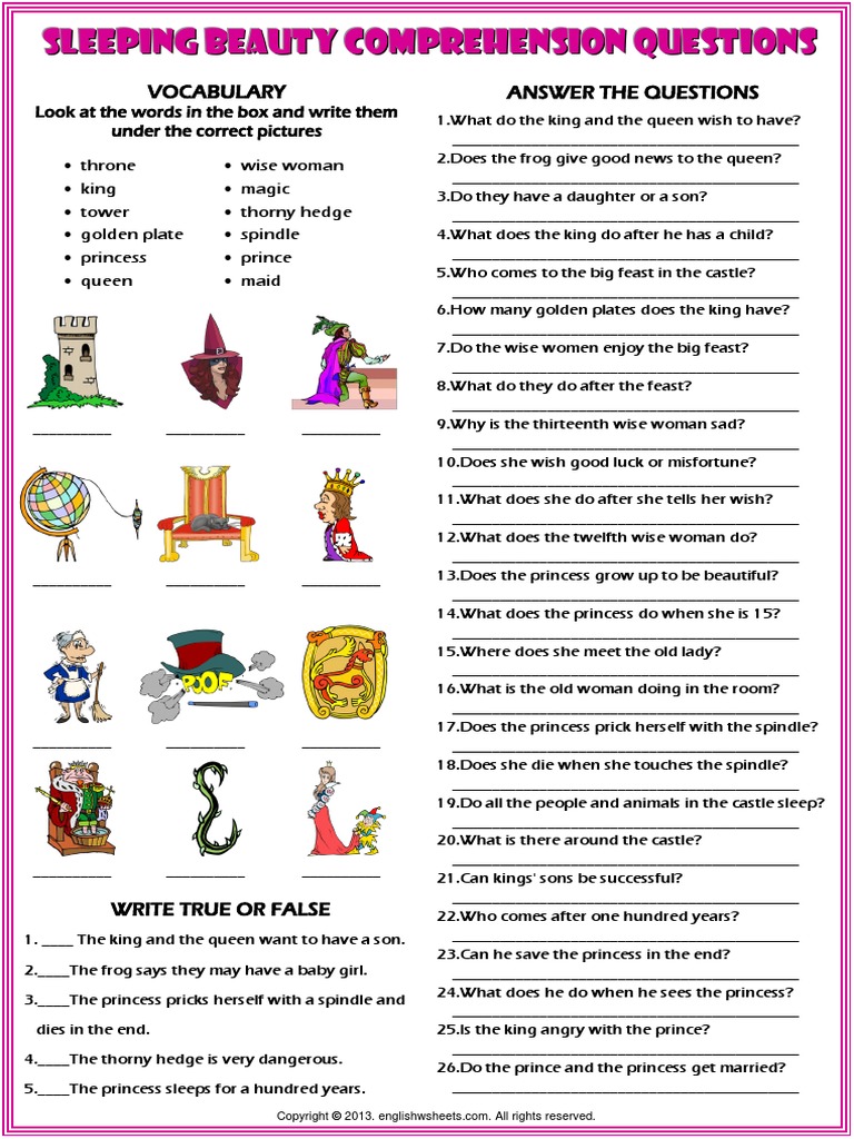 Sleeping Beauty Fairy Tale Comprehension Questions | PDF | Sleeping Beauty